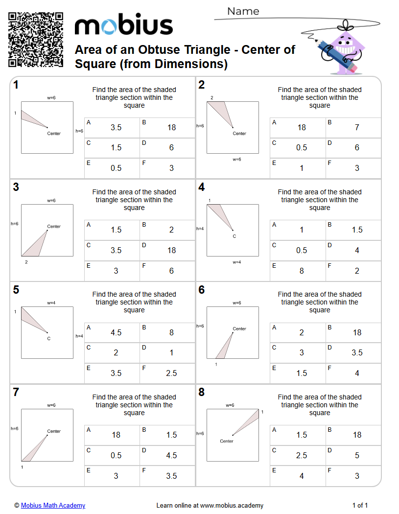 Free Worksheet: Area Of An Obtuse Triangle - Center Of Square (From ...
