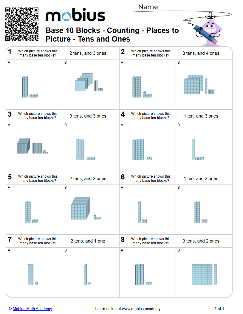 Free Worksheet: Base 10 Blocks - Counting - Places To Picture - Tens ...
