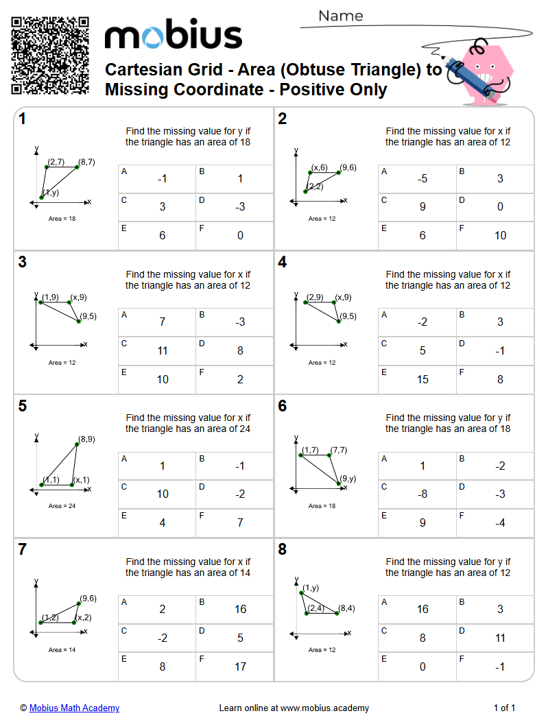 Free Worksheet: Cartesian Grid - Area (Obtuse Triangle) To Missing ...