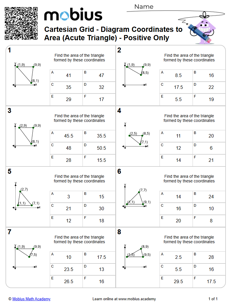 Free Worksheet: Cartesian Grid - Diagram Coordinates To Area (Acute ...