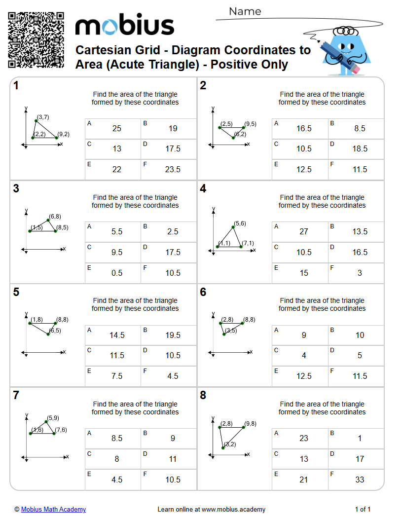 Free Worksheet: Cartesian Grid - Diagram Coordinates To Area (Acute ...