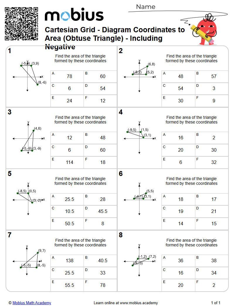 Free Worksheet: Cartesian Grid - Diagram Coordinates To Area (Obtuse ...