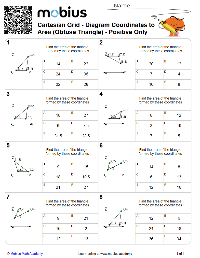 Free Worksheet: Cartesian Grid - Diagram Coordinates To Area (Obtuse ...