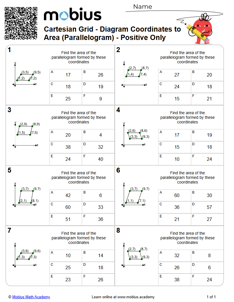 Free Worksheet Cartesian Grid Diagram Coordinates To Area Parallelogram Positive Only