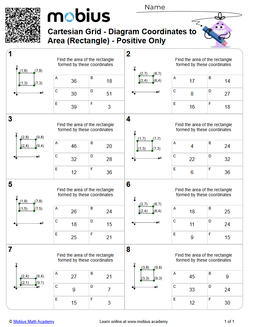 Free Worksheet Cartesian Grid Diagram Coordinates To Area Rectangle Positive Only Level