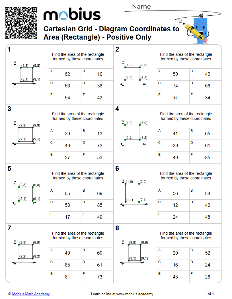Free Worksheet Cartesian Grid Diagram Coordinates To Area Rectangle Positive Only Level