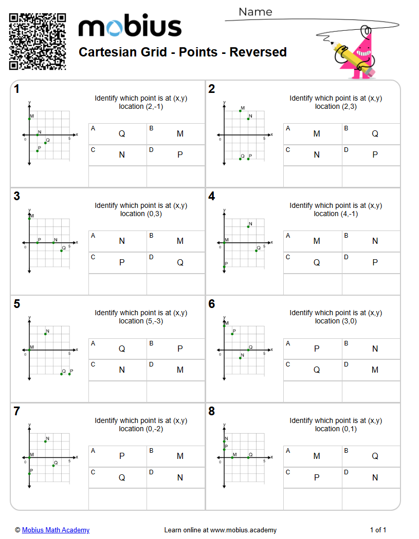 Free Worksheet Cartesian Grid Points Reversed Level 2 Mobius Math Club