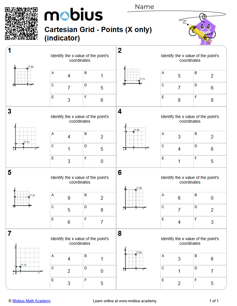 Free Worksheet Identify Points X Only On The Cartesian Grid Indicator Level 1 Mobius