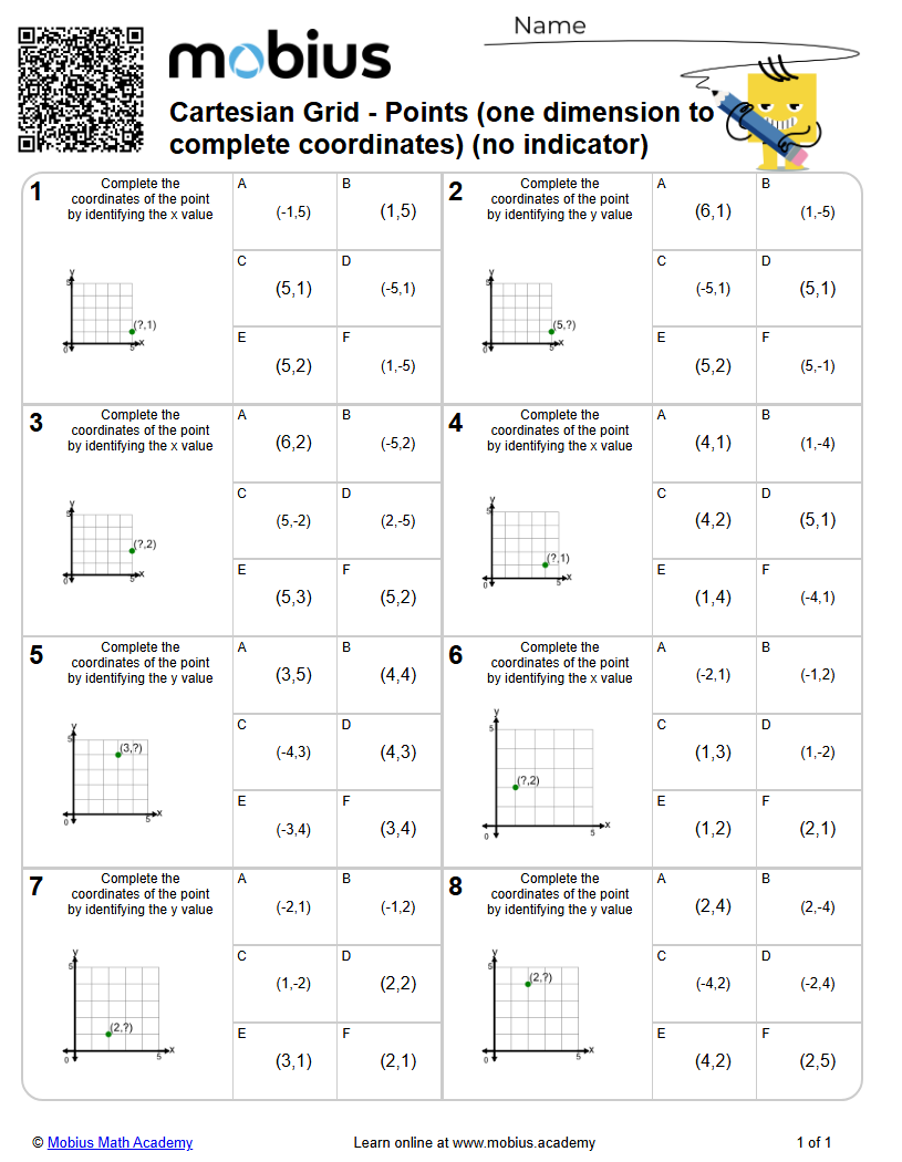 Free Worksheet Identify Points One Dimension To Complete Coordinates On The Cartesian Grid