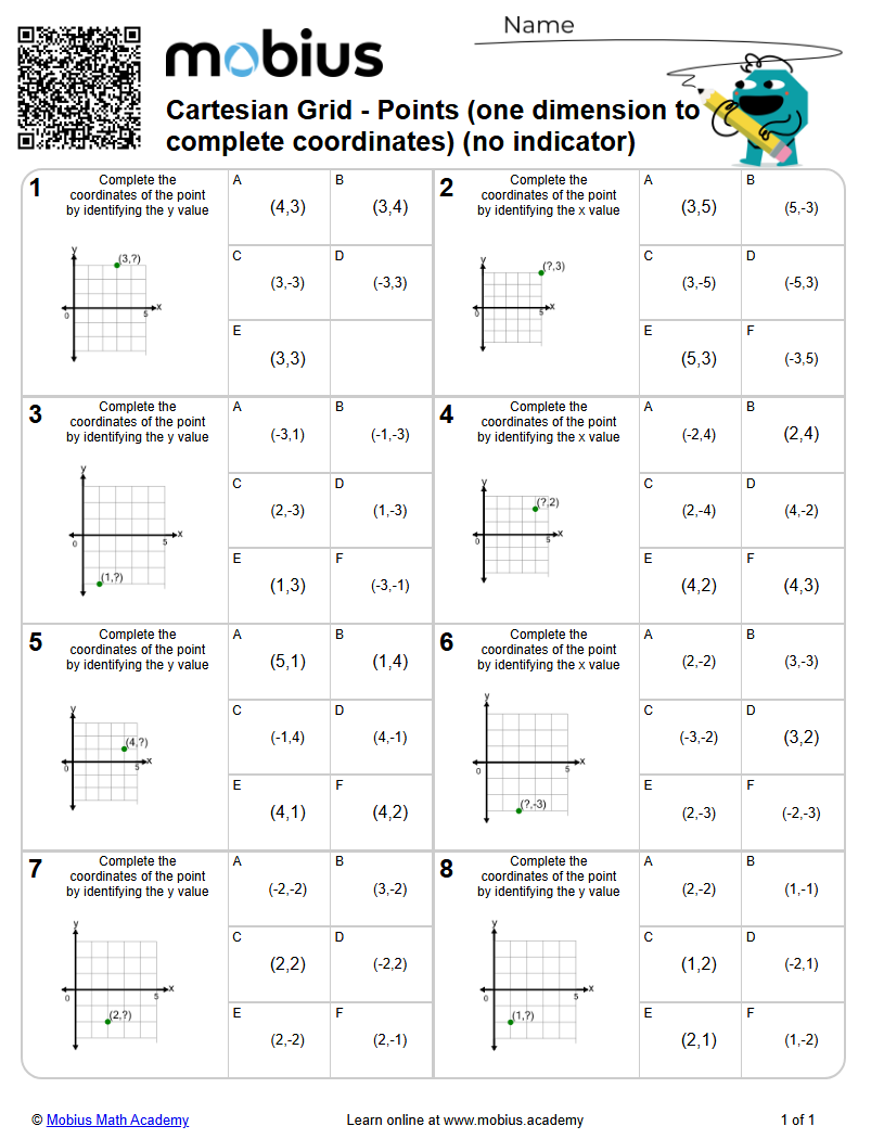 Free Worksheet: Identify Points (One Dimension To Complete Coordinates ...