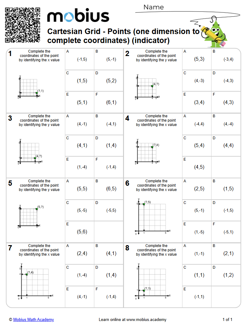 Free Worksheet: Identify Points (One Dimension To Complete Coordinates ...