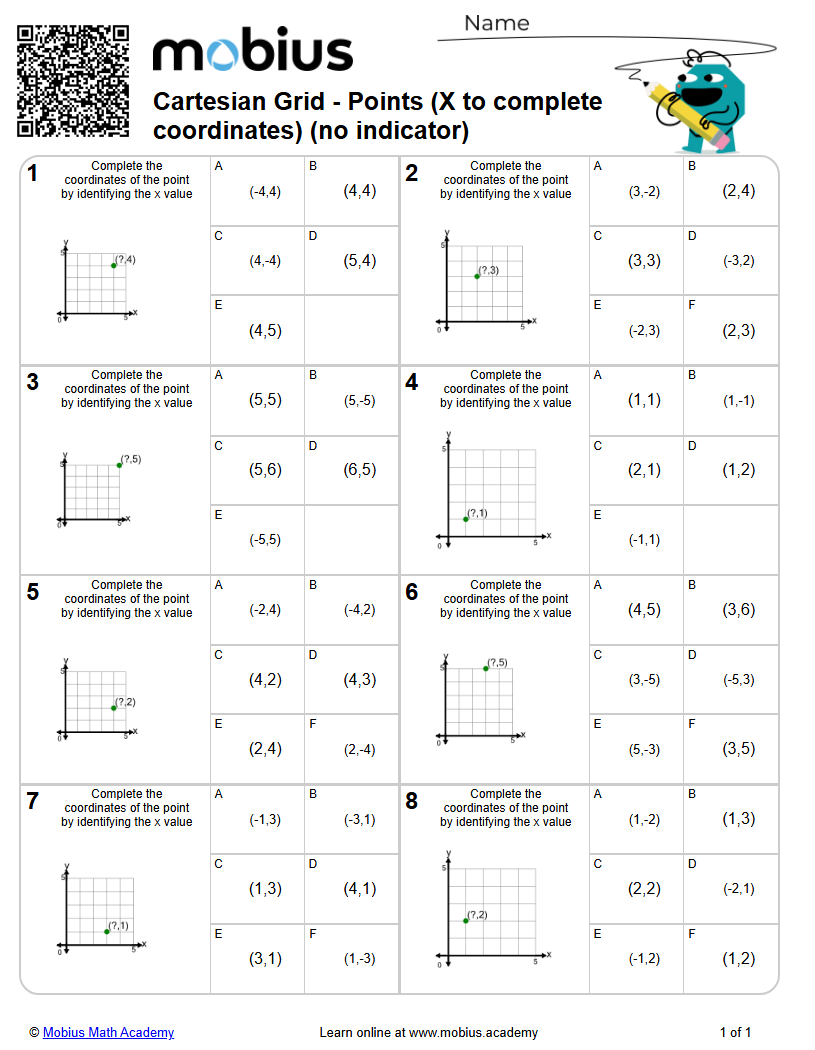 Free Worksheet: Identify Points (X To Complete Coordinates) On The ...