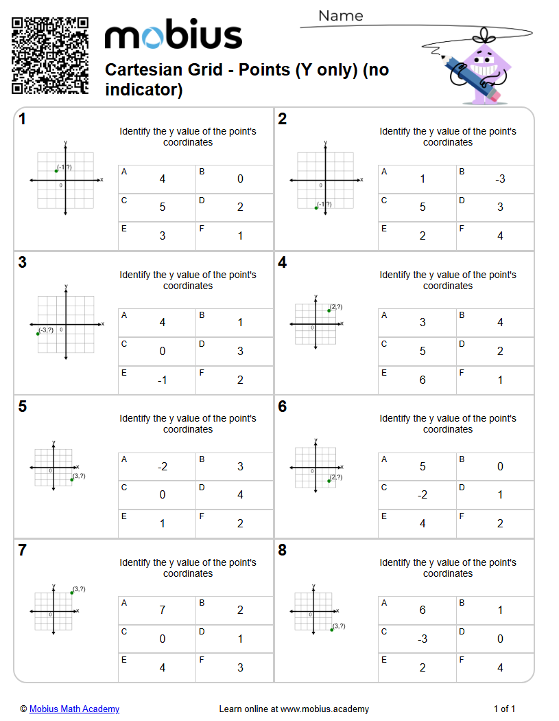 Free Worksheet Identify Points Y Only On The Cartesian Grid No Indicator Level 4 Mobius