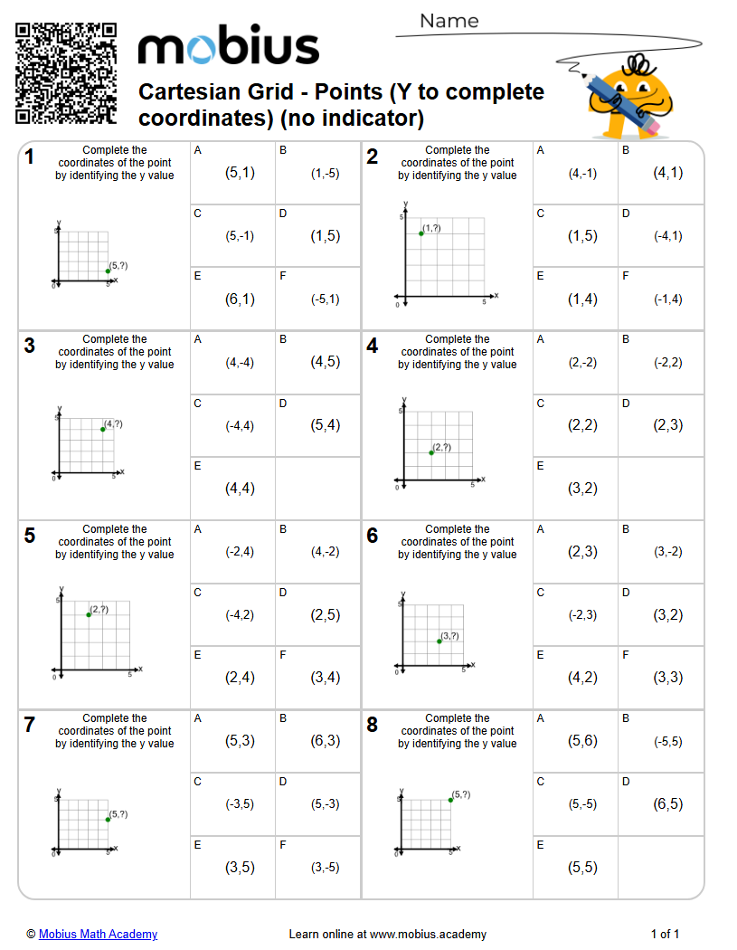 Free Worksheet Identify Points Y To Complete Coordinates On The Cartesian Grid No Indicator