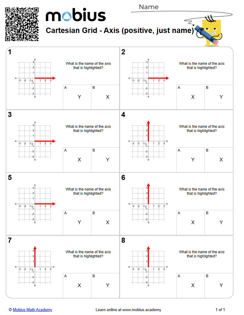 Free Worksheet Identify Axis On The Cartesian Grid Positive Just Name Level 1 Mobius