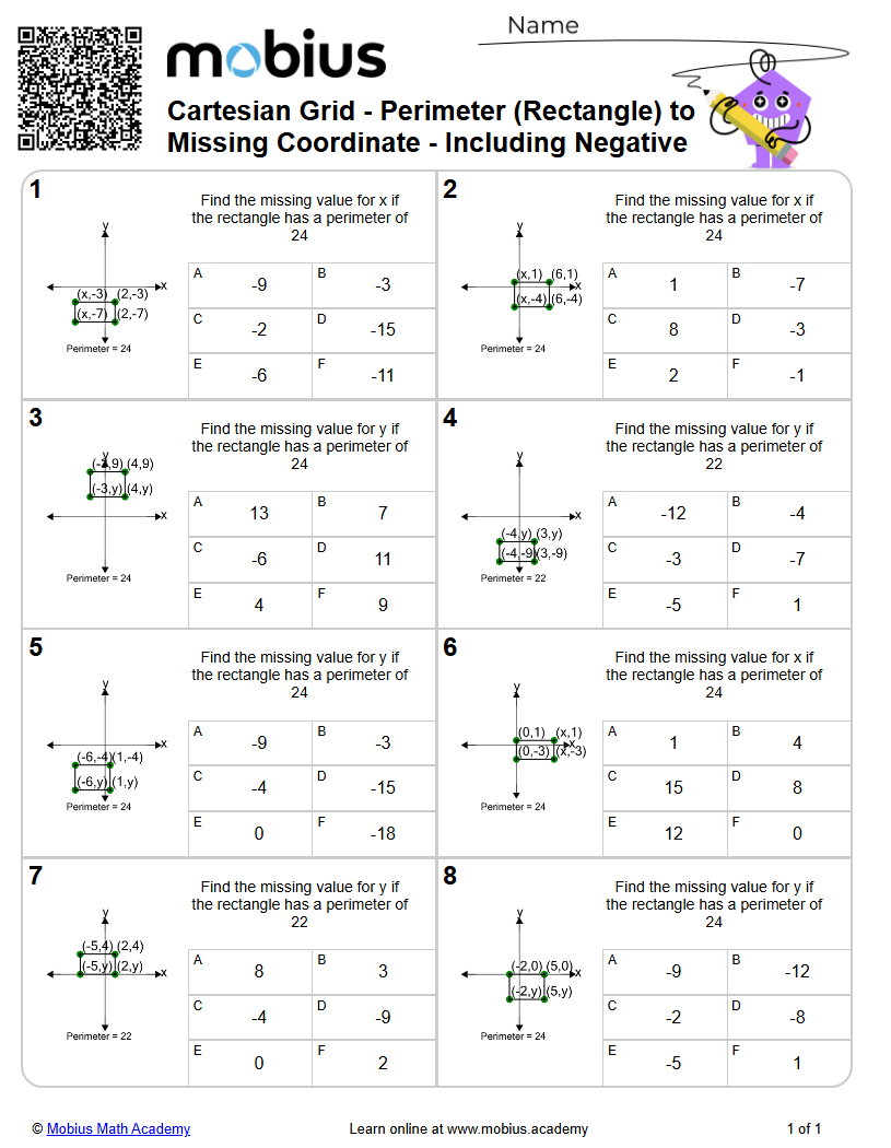 Free Worksheet Cartesian Grid Perimeter Rectangle To Missing Coordinate Including