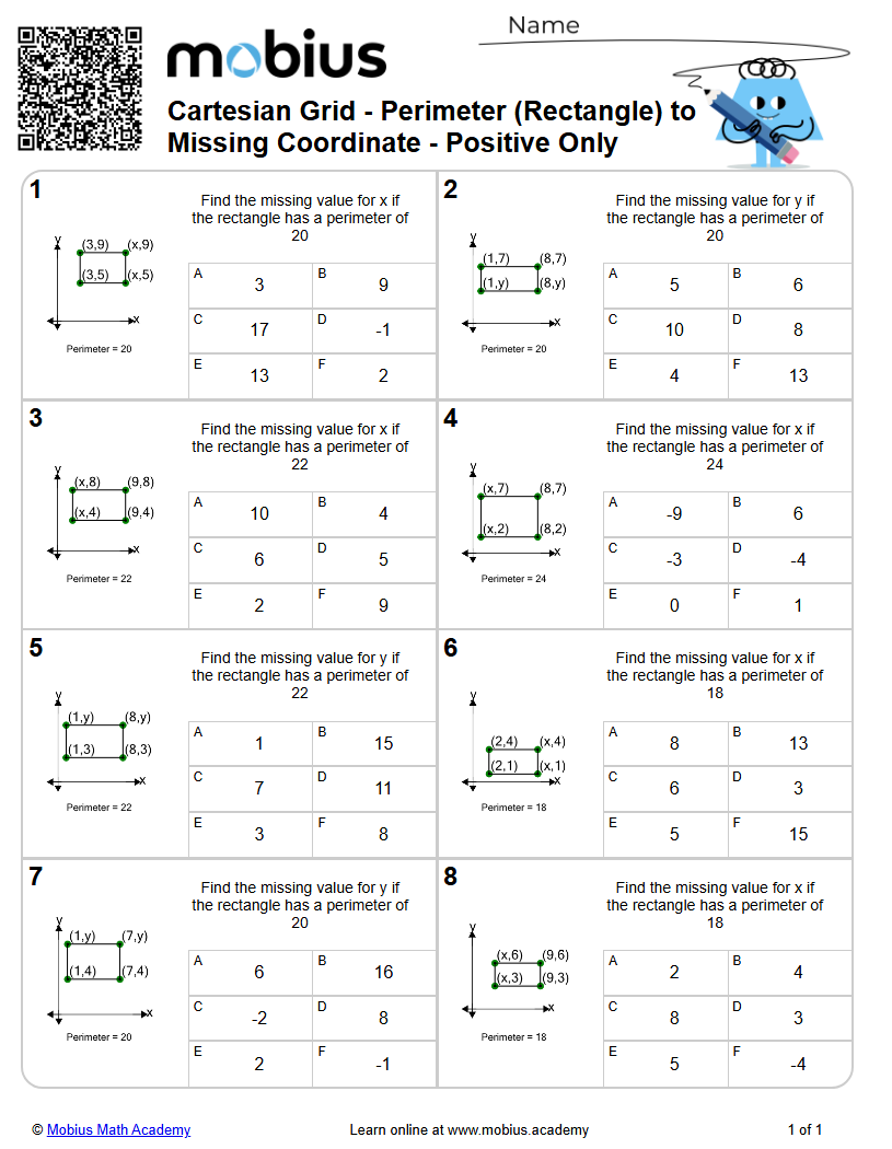 Free Worksheet: Cartesian Grid - Perimeter (Rectangle) To Missing ...