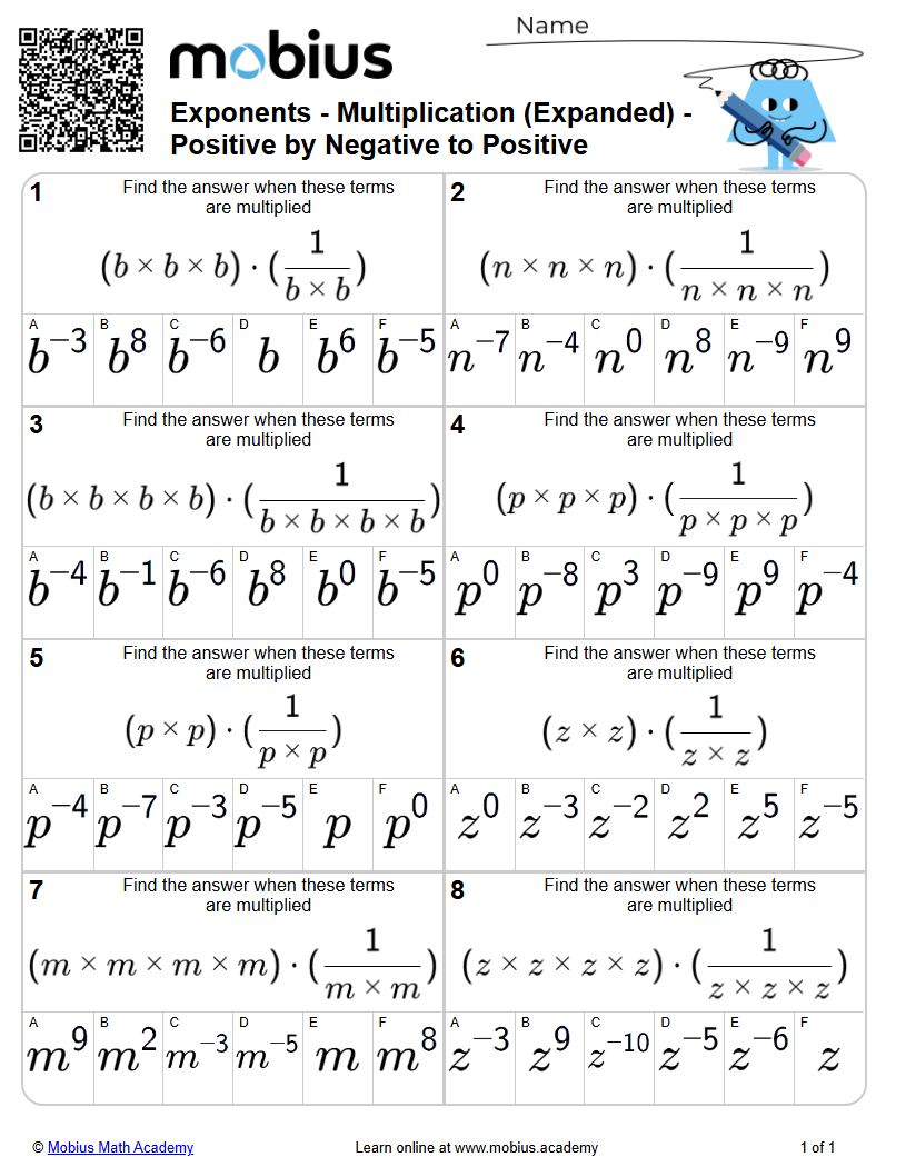 Free Worksheet: Exponents - Multiplication (Expanded) - Positive By ...