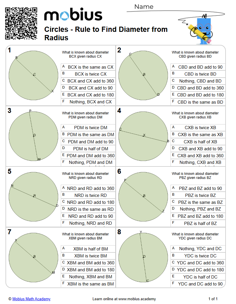 Free Worksheet: Circles - Rule To Find Diameter From Radius (level 1 ...