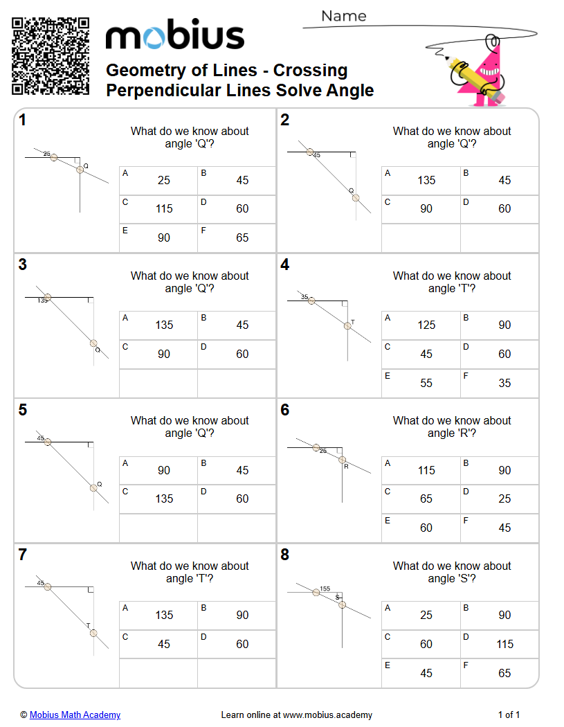 Free Worksheet: Geometry Of Lines - Crossing Perpendicular Lines Solve ...