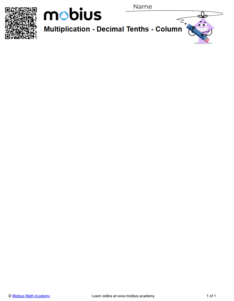 Free Printable Math Worksheet: Multiplication - Decimal Tenths - Column ...