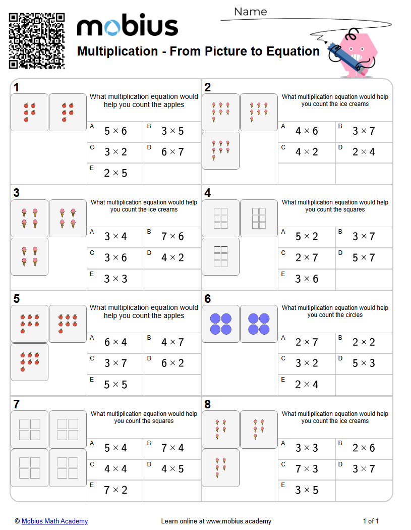 Free Printable Math Worksheet: Multiplication - From Picture To ...