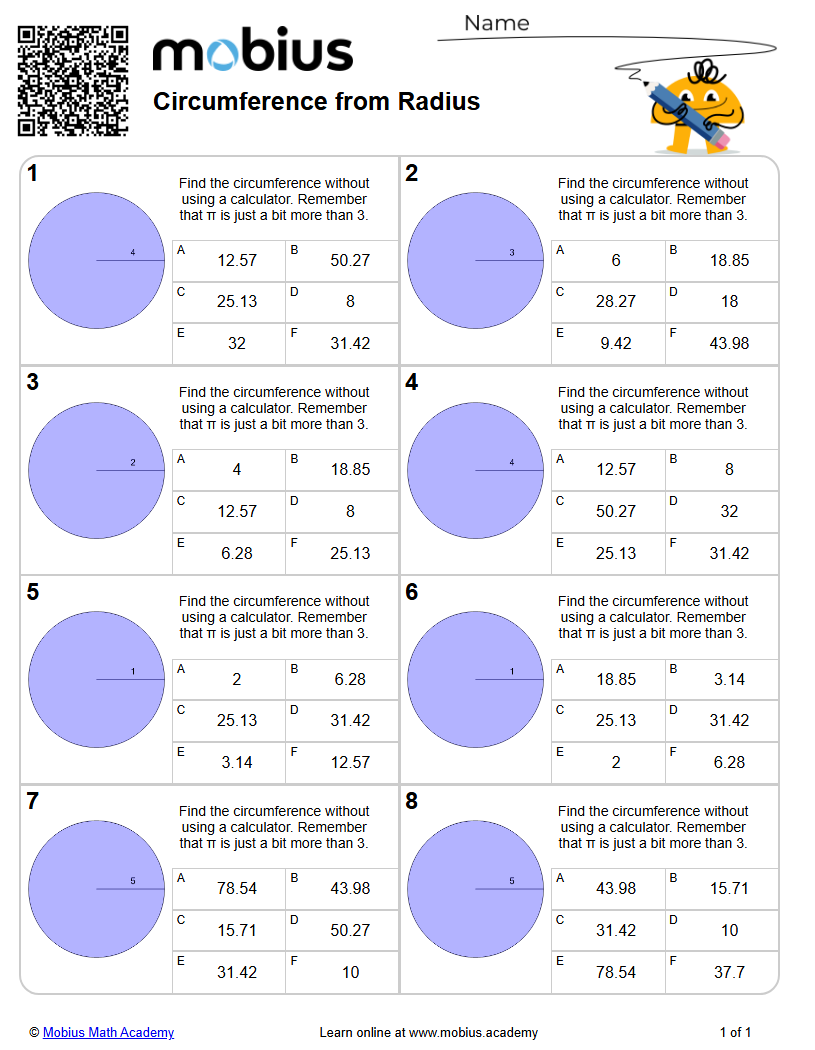 Free Worksheet: Circumference Of A Circle From Radius (level 1 ...