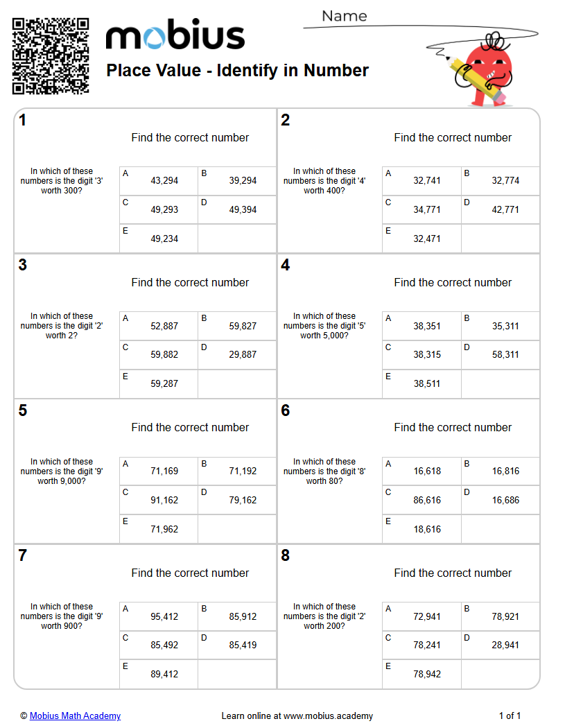 Free Worksheet: Place Value - Identify In Number (level 4) - Mobius ...