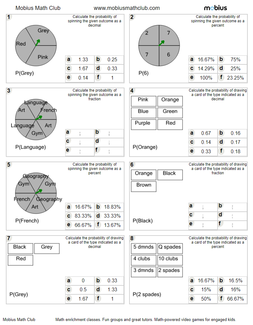 Free Worksheet: Probability - Simple Events - From Diagram (level 1 ...