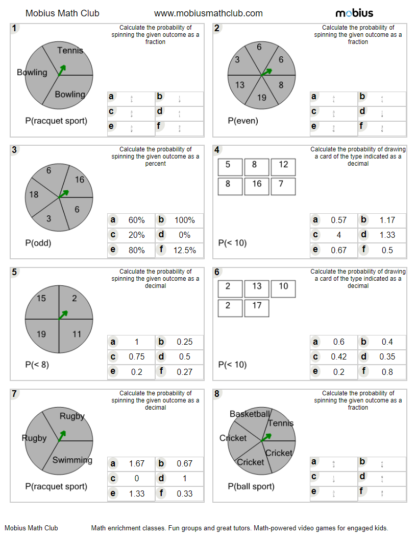 Free Worksheet: Probability - Simple Events - From Diagram (level 2 ...