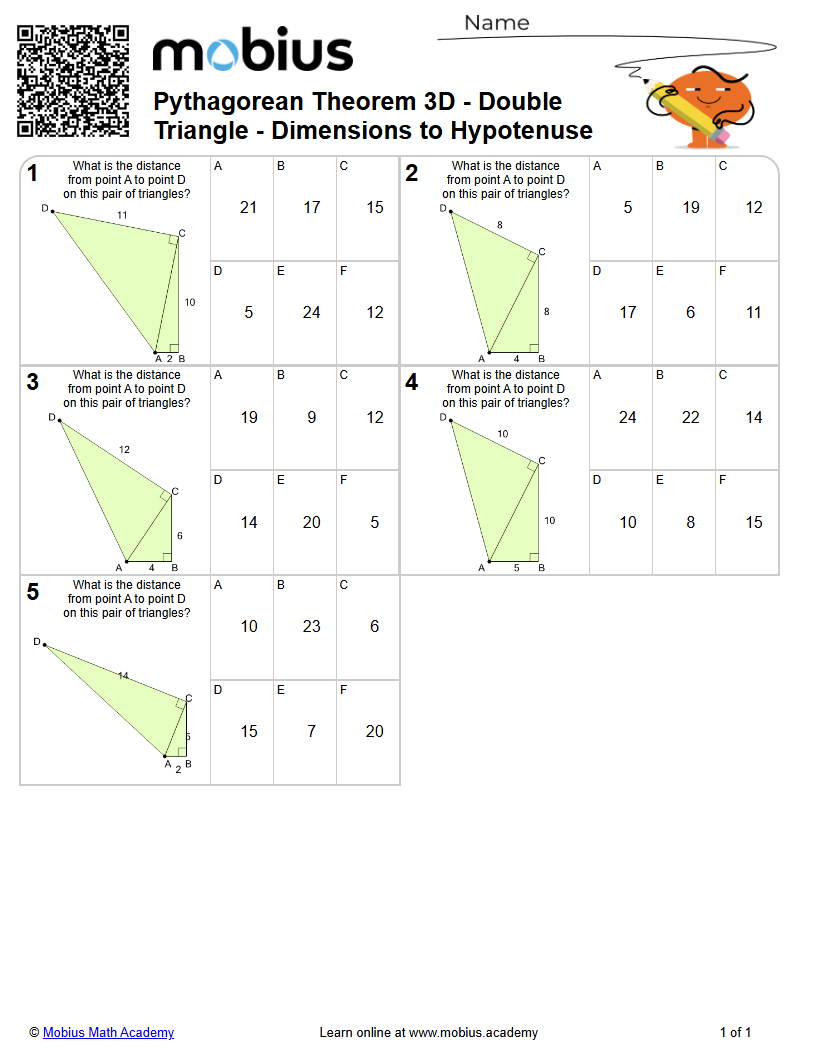 Free Worksheet: Pythagorean Theorem 3D - Double Triangle - Dimensions ...