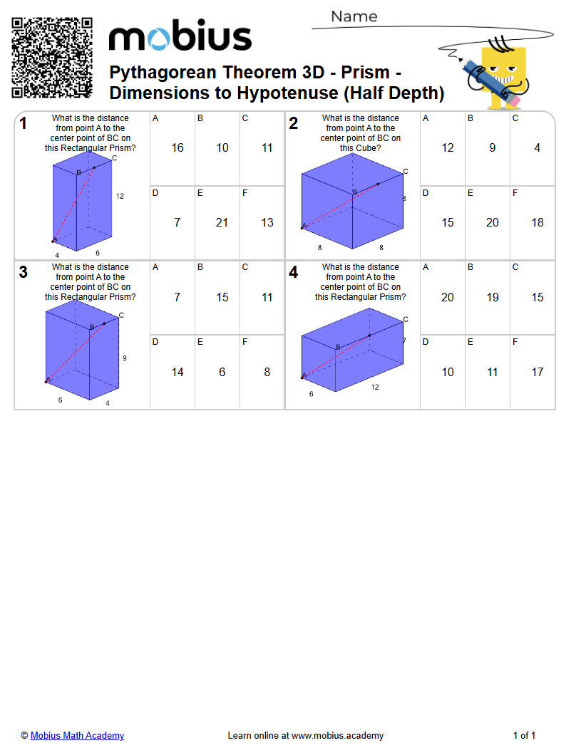 Free Worksheet: Pythagorean Theorem 3D - Prism - Dimensions To ...