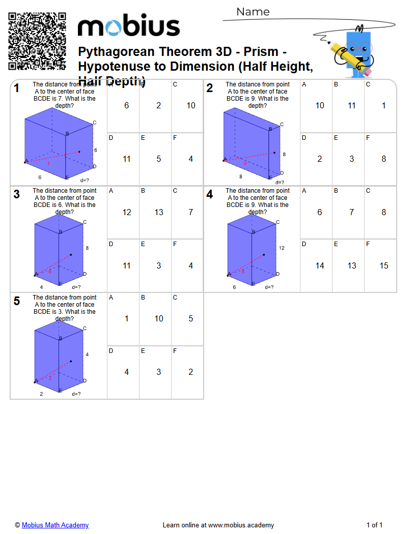 Free Worksheet: Pythagorean Theorem 3D - Prism - Hypotenuse To ...