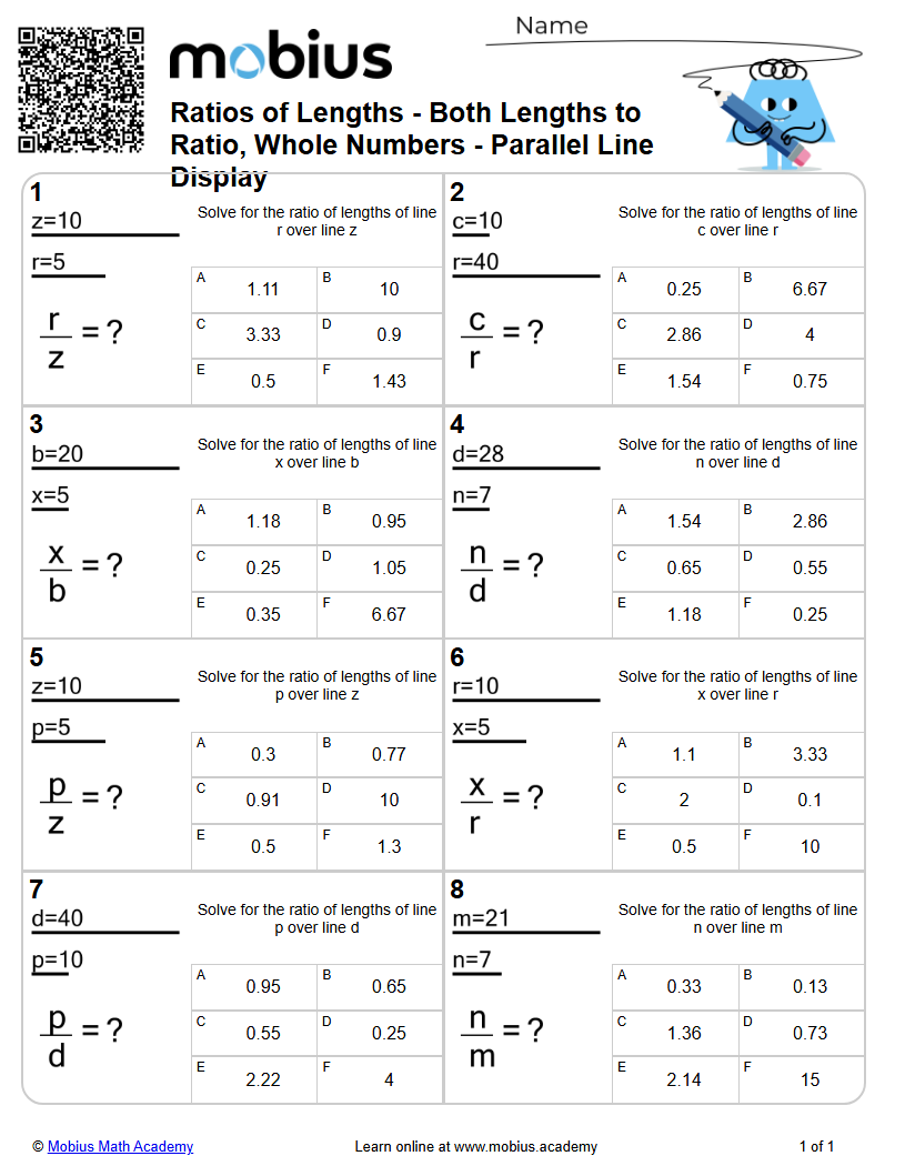 Free Worksheet: Ratios Of Lengths - Both Lengths To Ratio, Whole ...