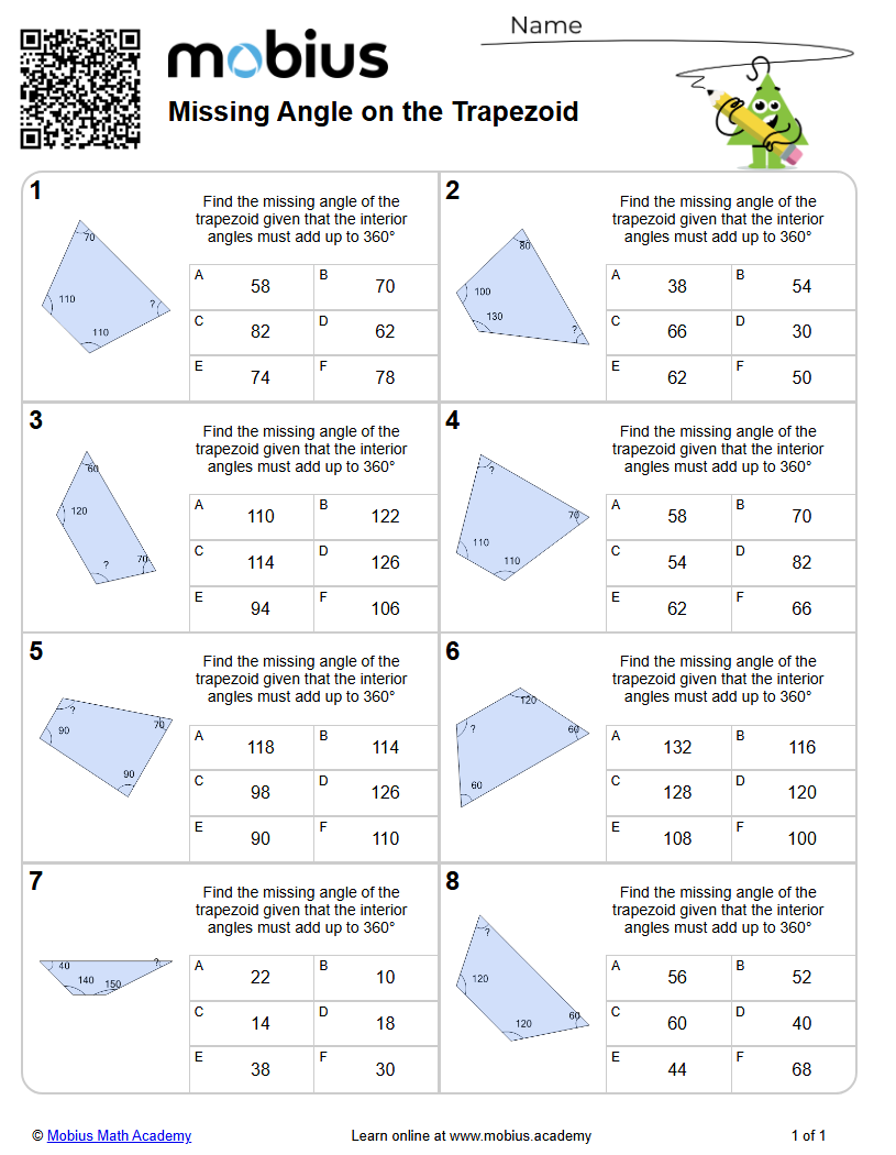 Free Worksheet: Find The Missing Angle On The Trapezoid (level 1 ...
