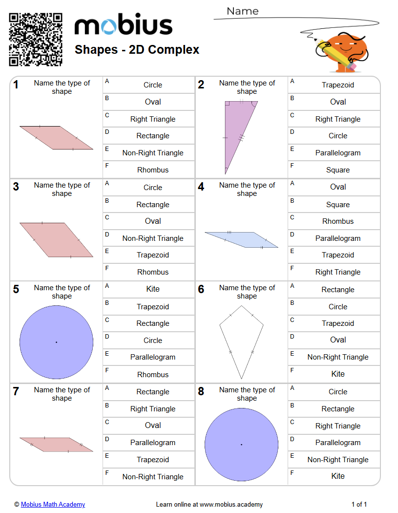 Free Worksheet: Classifying Shapes - 2D Complex (level 1) - Mobius Math ...