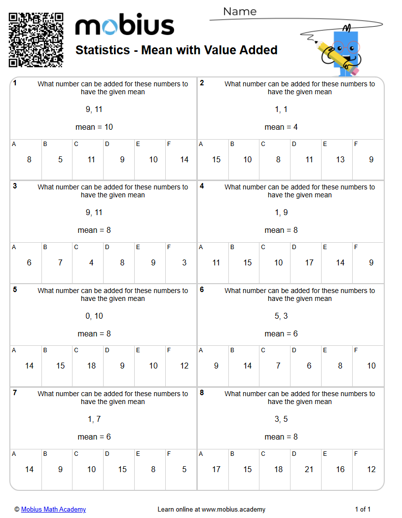 Free Worksheet: Statistics - Mean With Value Added (level 2) - Mobius ...
