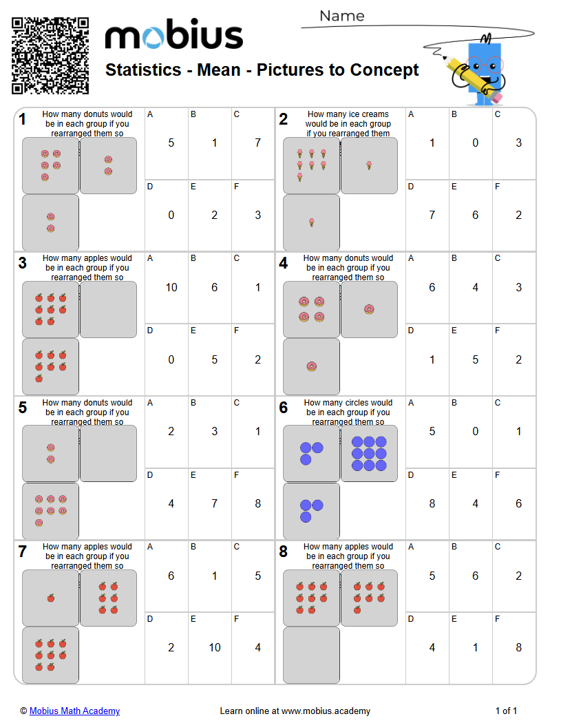 Free Worksheet: Statistics - Mean - Pictures To Concept (level 1 ...