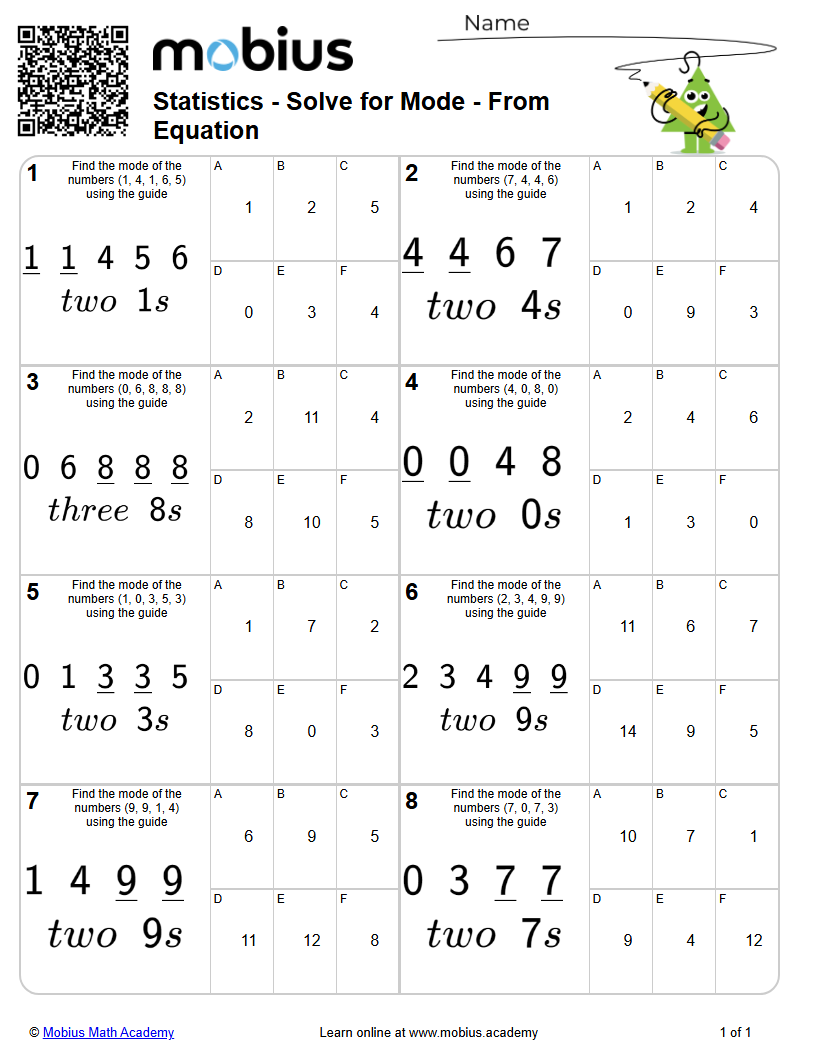 Free Worksheet: Statistics - Solve For Mode - From Equation (level 1 ...