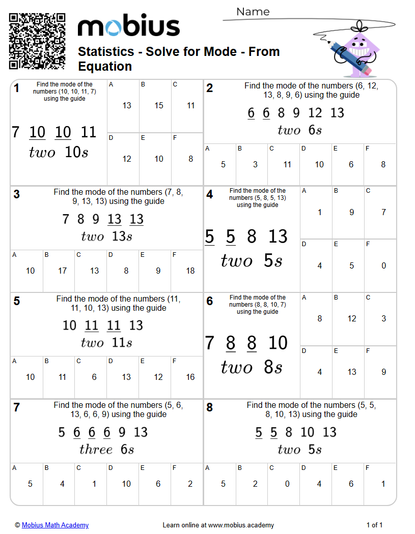 Free Worksheet: Statistics - Solve For Mode - From Equation (level 2 ...