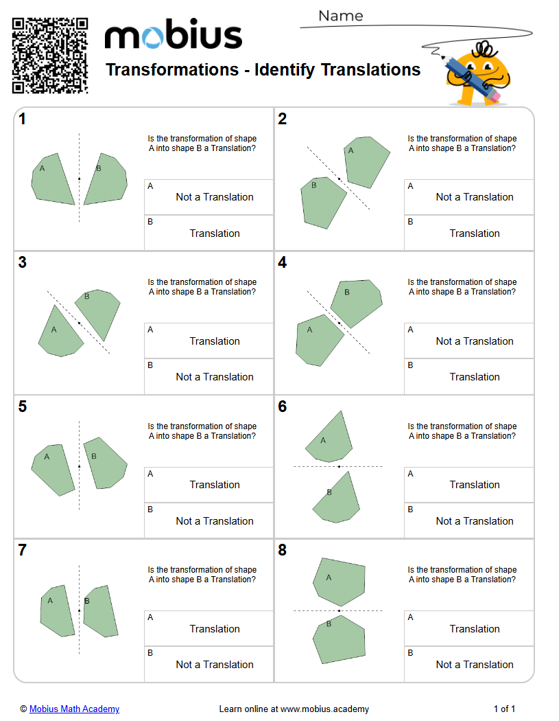 Free Worksheet: Transformations - Identify Translations (level 1 ...