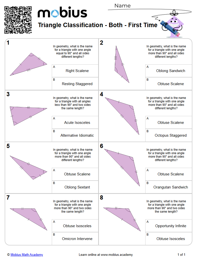 Free Worksheet: Triangle Classification - Both - First Time (level 1 ...