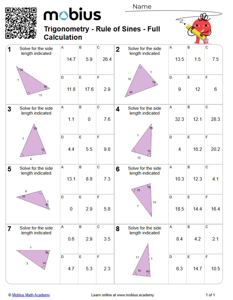 Free Worksheet: Trigonometry - Rule Of Sines - Full Calculation (level ...