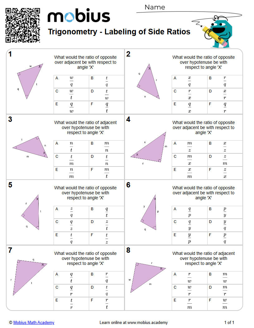 Free Worksheet: Trigonometry - Labeling Of Side Ratios (level 1 ...