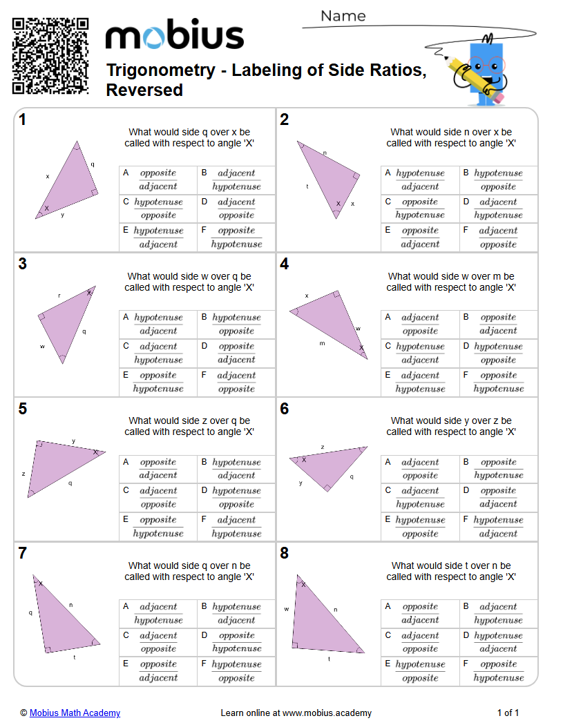 Free Printable Math Worksheet: Trigonometry - Labeling Of Side Ratios ...