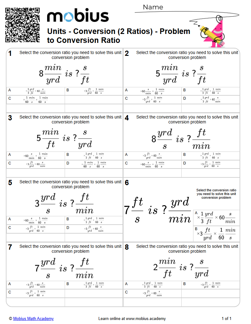 Free Worksheet: Units - Conversion (2 Ratios) - Problem To Conversion ...