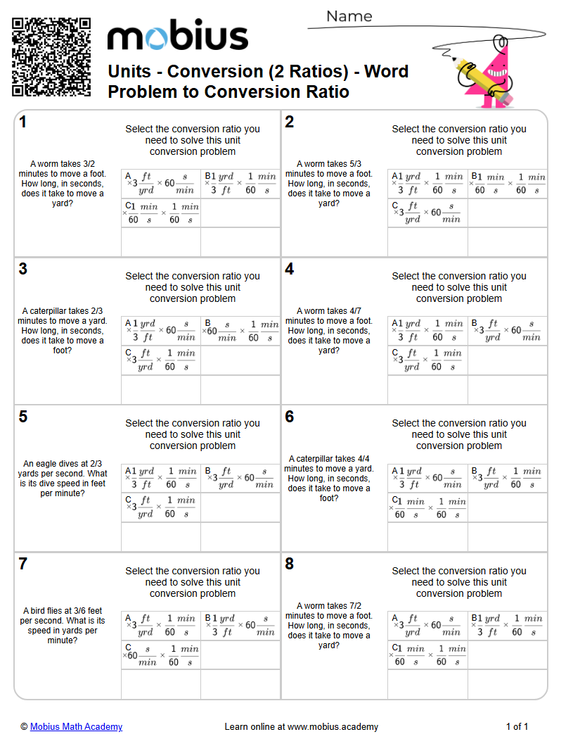 Free Printable Math Worksheet: Units - Conversion (2 Ratios) - Word ...